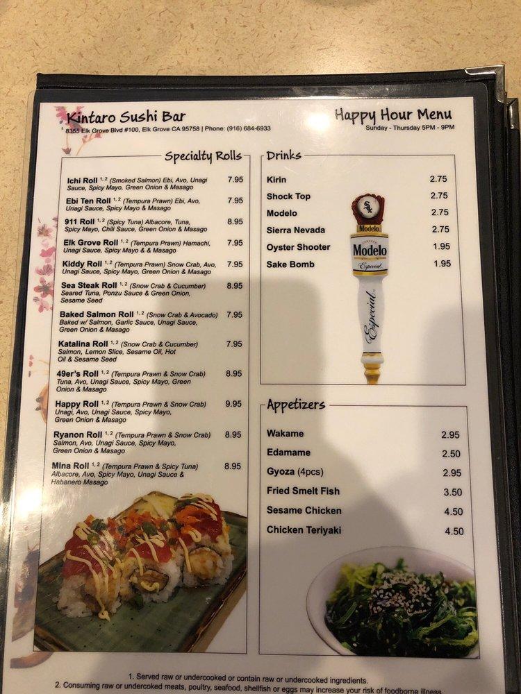 Menu at Kintaro Sushi Bar, Elk Grove