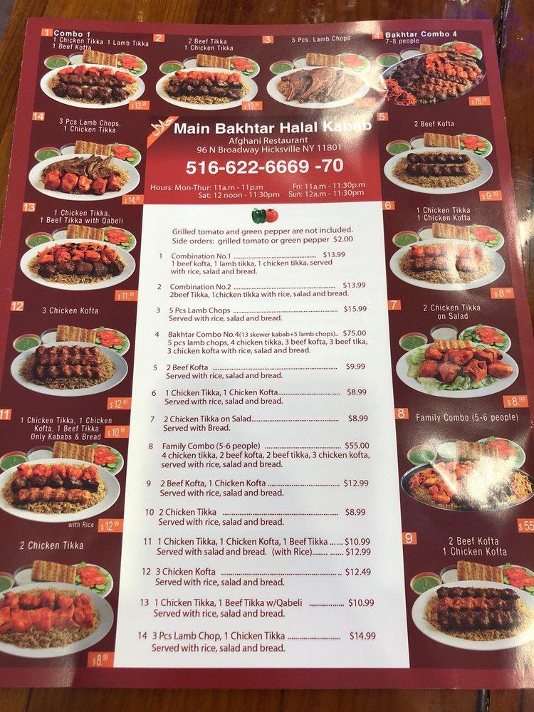 Menu at Main Bakhtar Halal Kabab restaurant, Hicksville