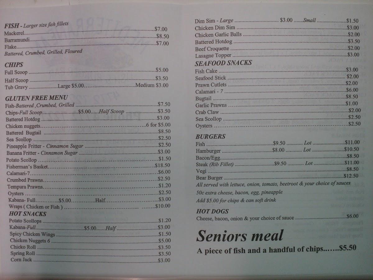 Menu at Mediterranean Fish & Burger Bar, Pimlico