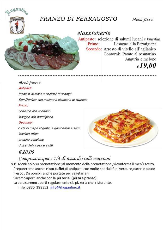 Menu at Rugantino restaurant, Matera