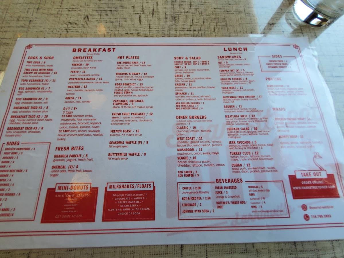 Menu at Swan Street Diner cafe, Buffalo
