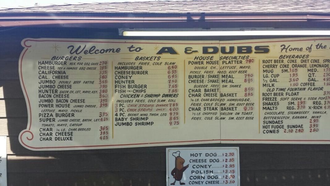 Menu at A & Dubs restaurant, Duluth, W 3rd St