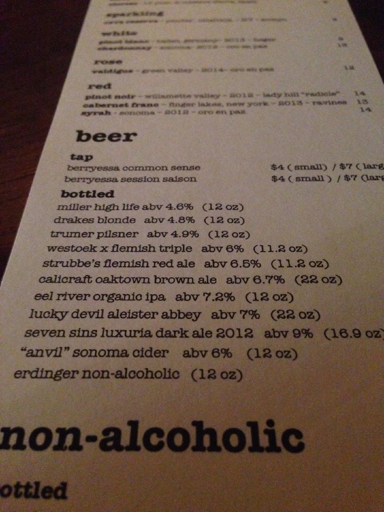 Menu at Bull Valley Roadhouse pub & bar, Port Costa