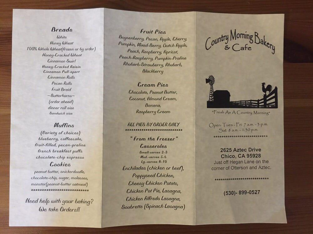 Menu at Country Morning Bakery And Cafe', Chico