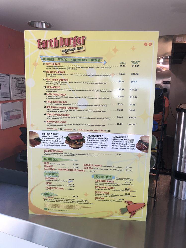 Carta de comida rápida Earth Burger, San Marcos