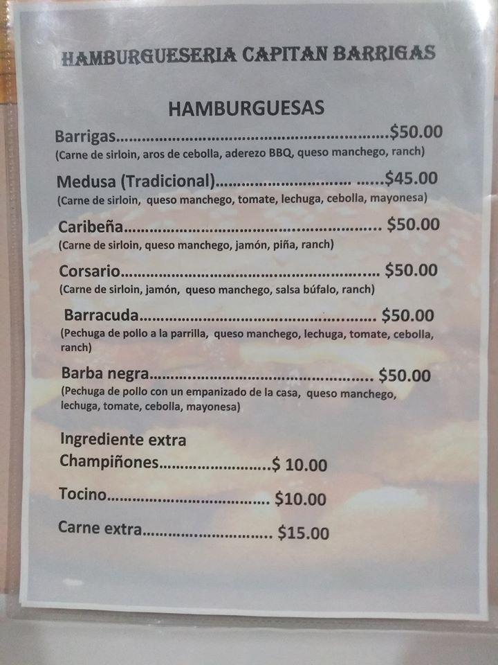 Menu at Hamburgueseria Capitán Barrigas, Pachuca