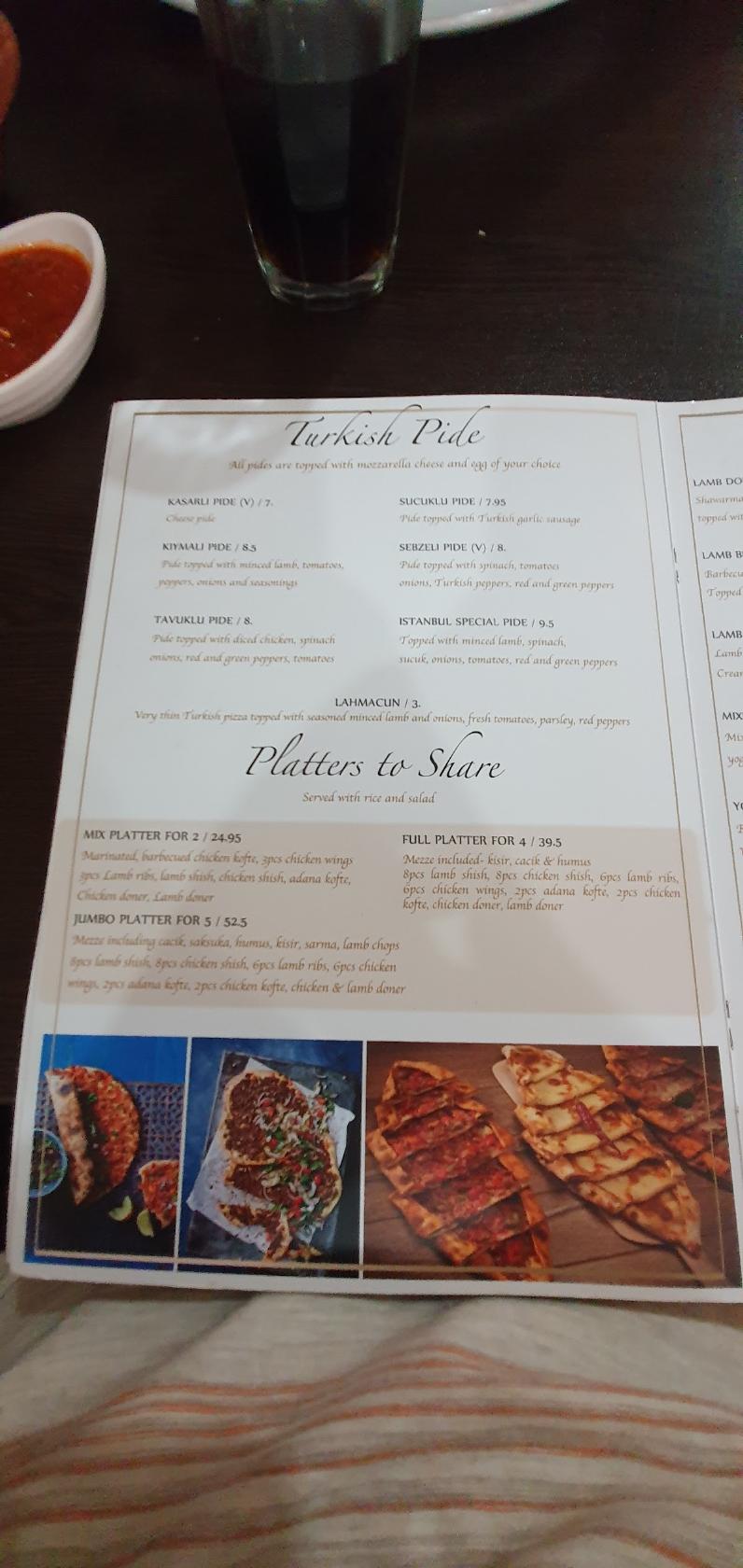 Menu at Istanbul Restaurant Sheldon, Birmingham