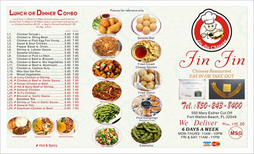 Menu at Jin Jin Fort Walton Beach Chinese Restaurant, Fort Walton Beach