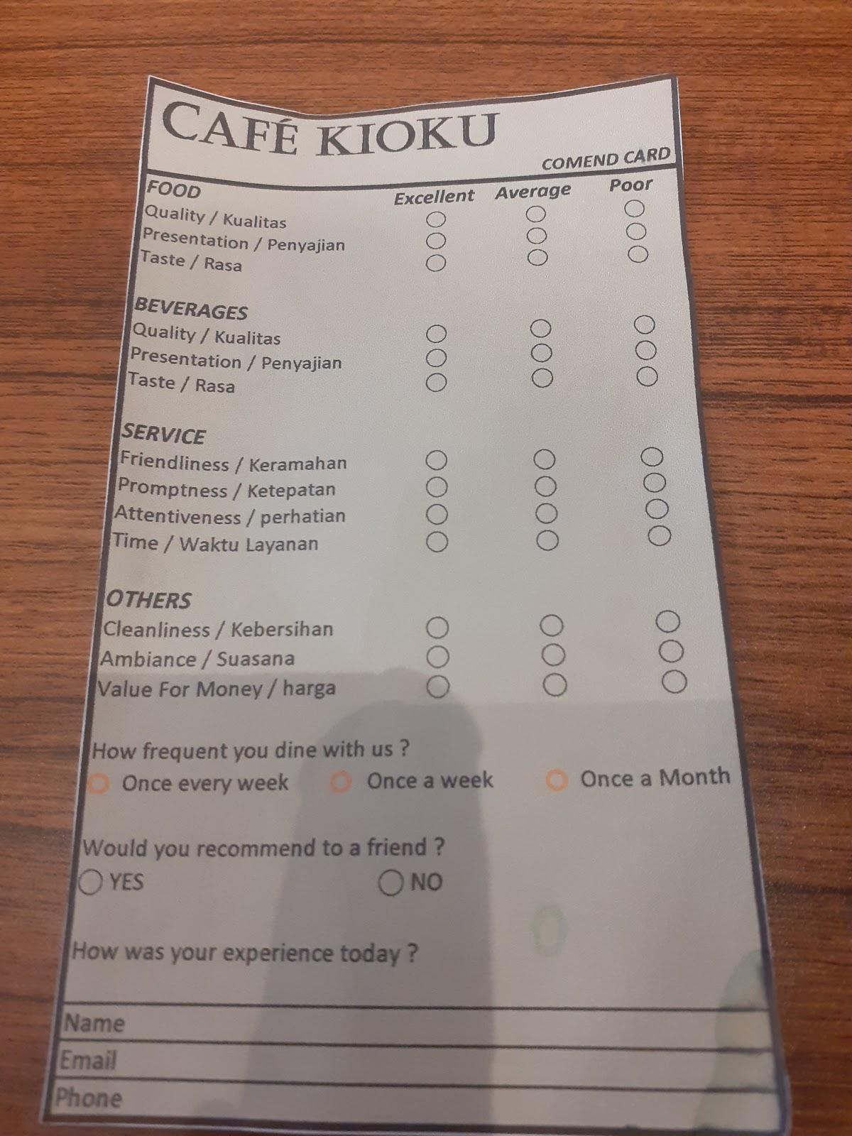 Menu at Kioku Café cafe, Surabaya