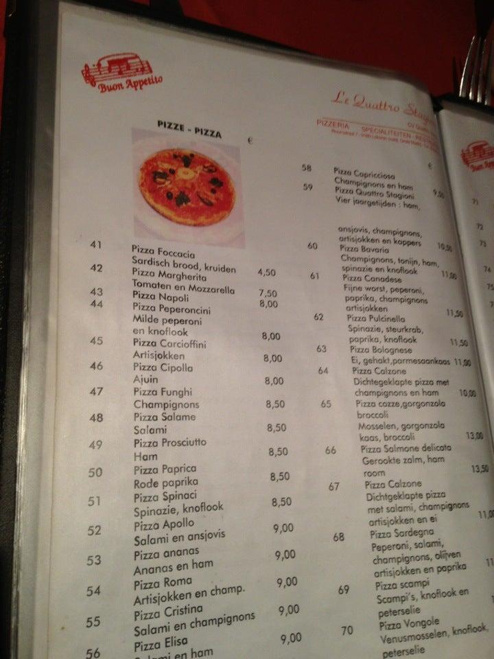 Menu at Le Quattro Stagioni, Lokeren