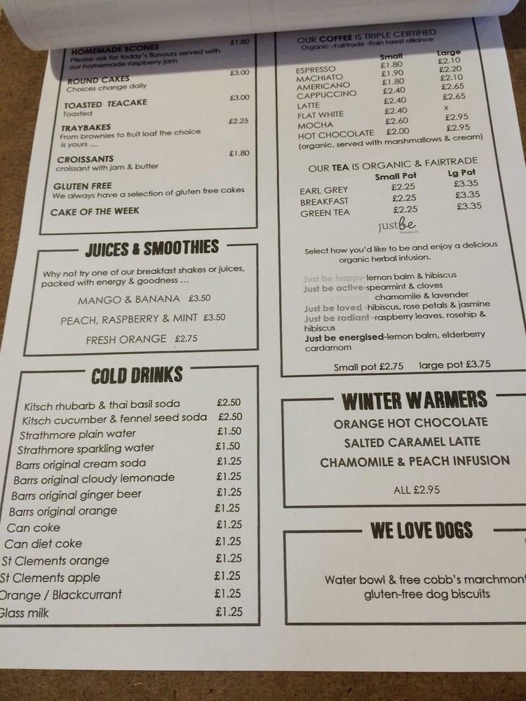 Menu at RedBox Marchmont cafe, Edinburgh