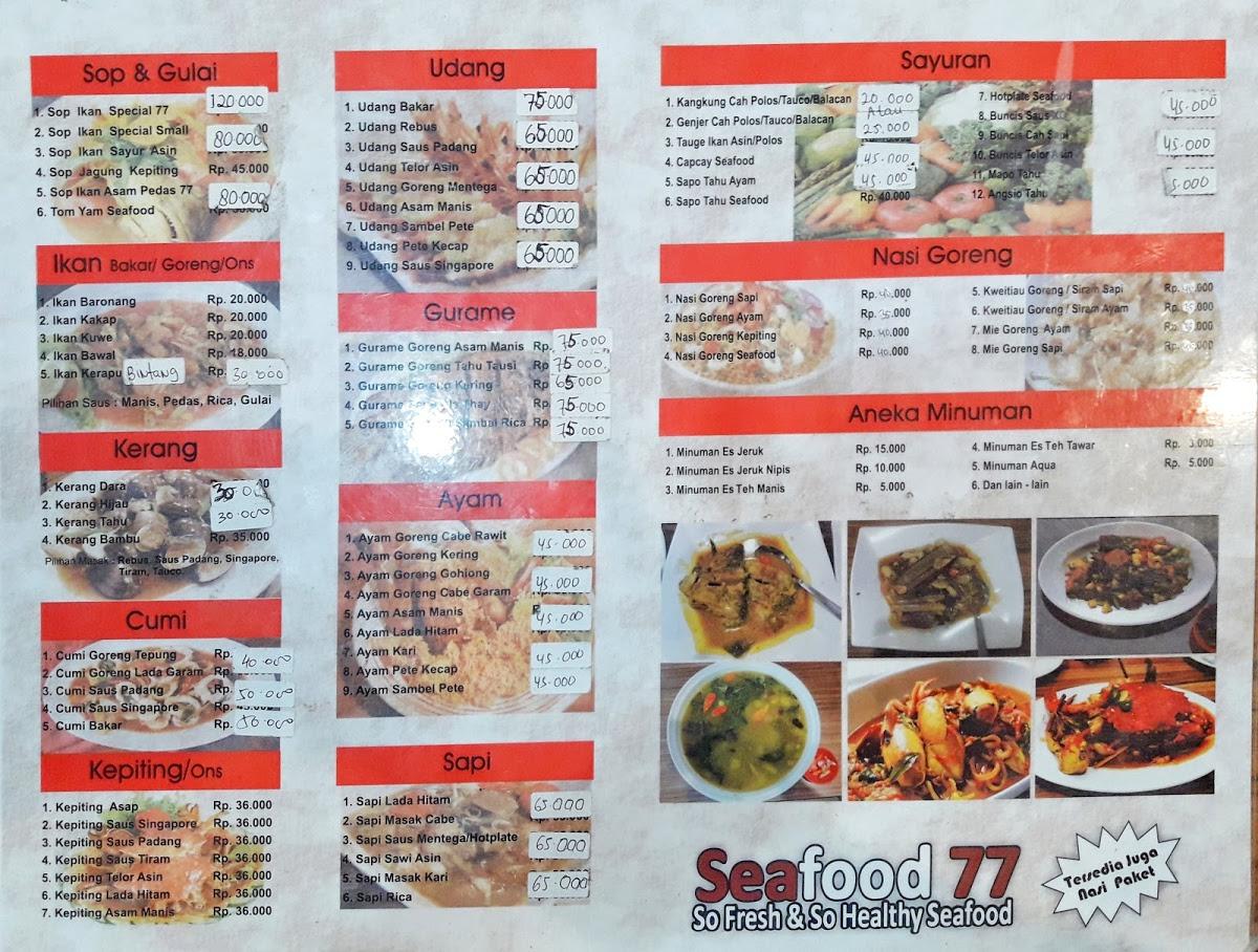 Menu at Seafood 77 restaurant, Tangerang, Green Lake City Boulevard