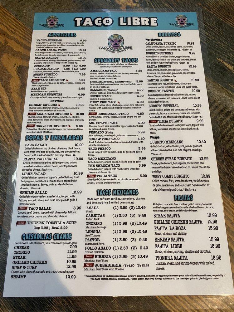 Carta del restaurante Taco Libre #3, San Agustín, N Ponce De Leon Blvd