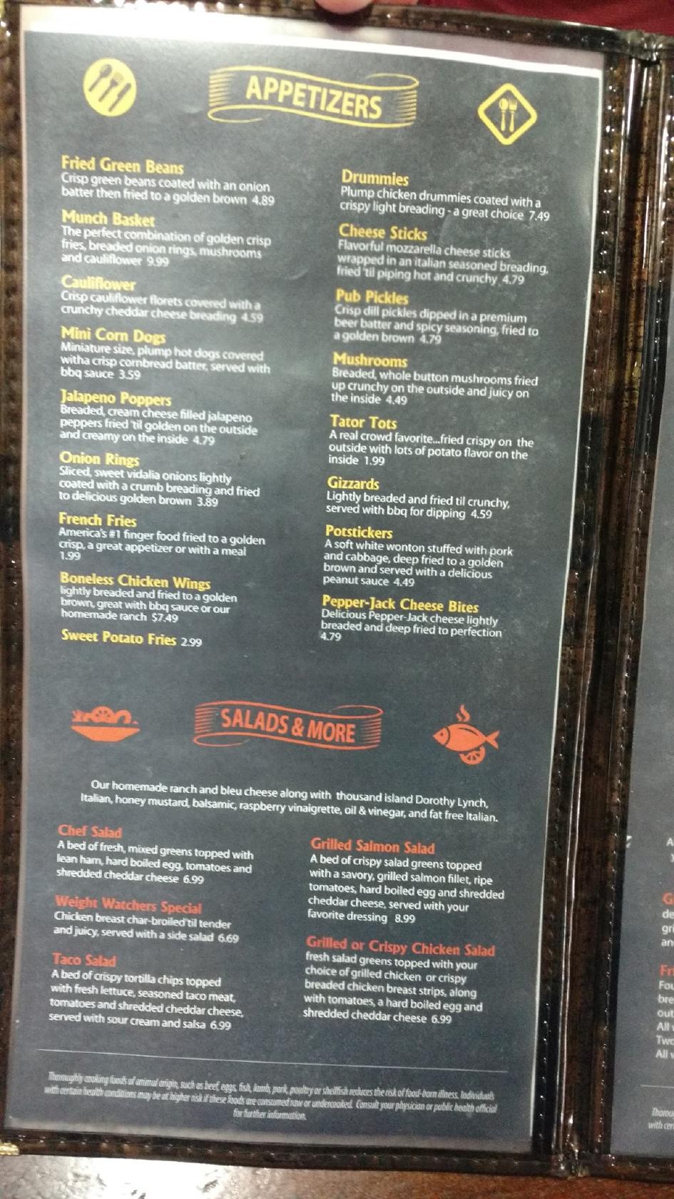 Menu at The Palace restaurant, Red Cloud