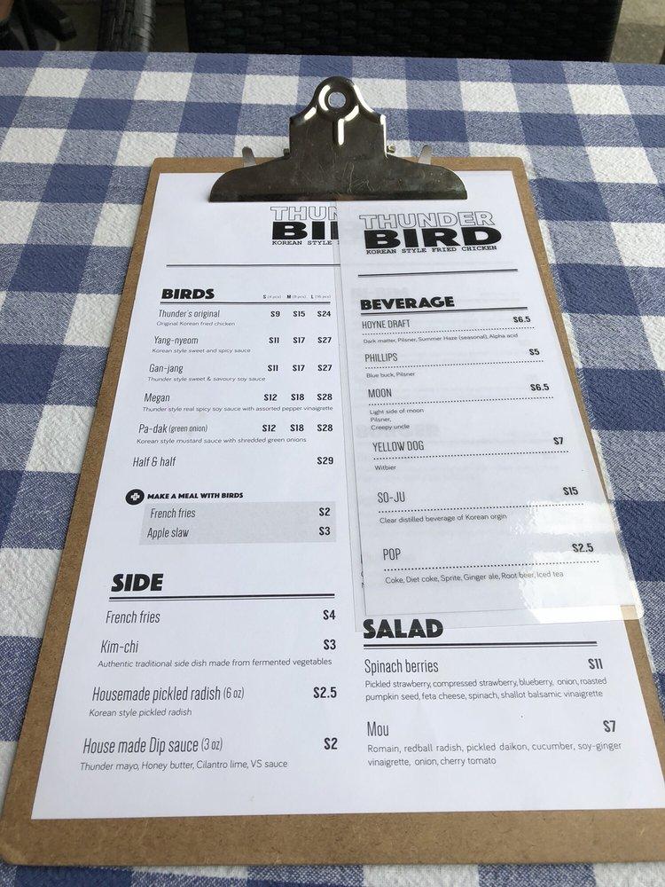 Menu at Thunderbird Korean Fried Chicken on Cook st restaurant, Victoria