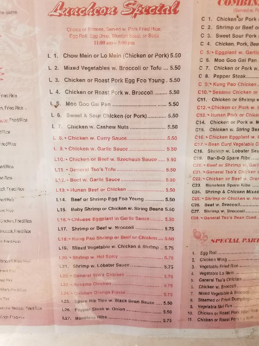 Menu at Yuk Ping Kitchen restaurant, East Orange