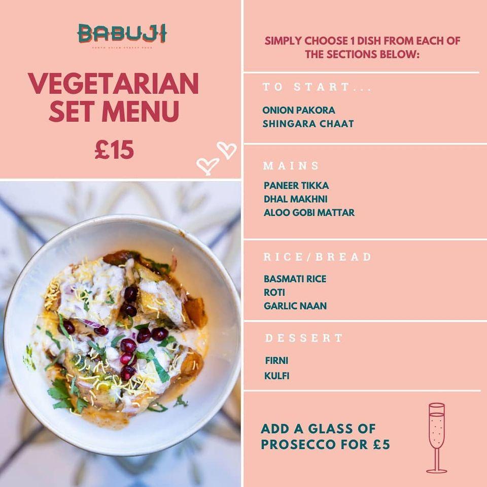 Menu at Babuji restaurant, London