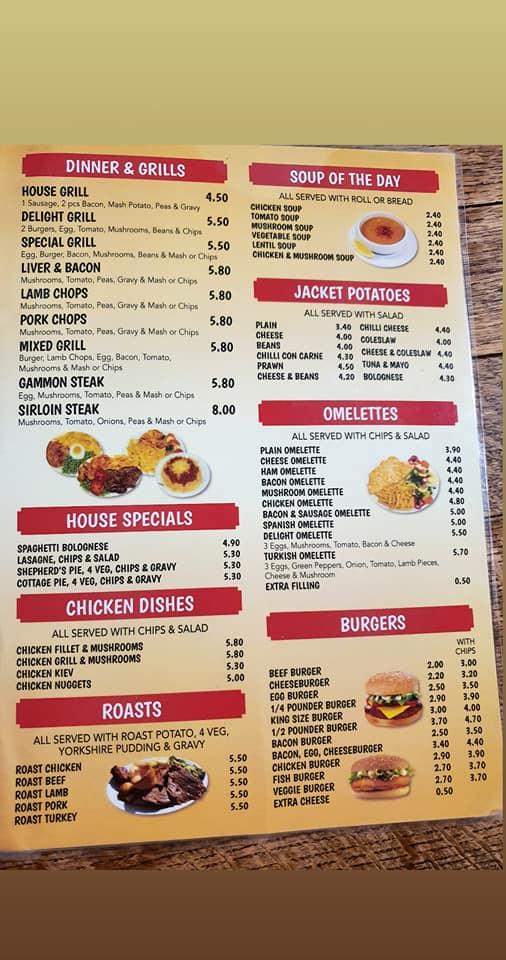 Menu at Cafe Delight, Worksop