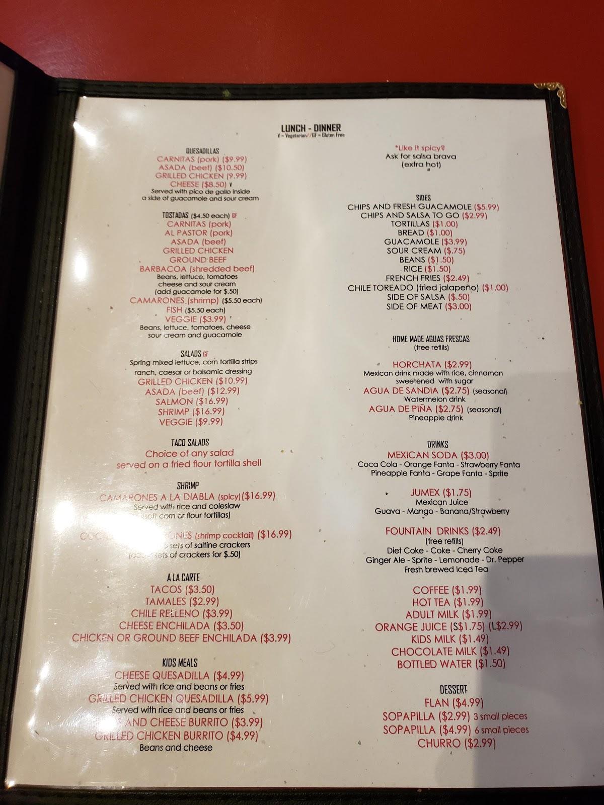 Menu at Coma Méxican Grill restaurant, Boulder