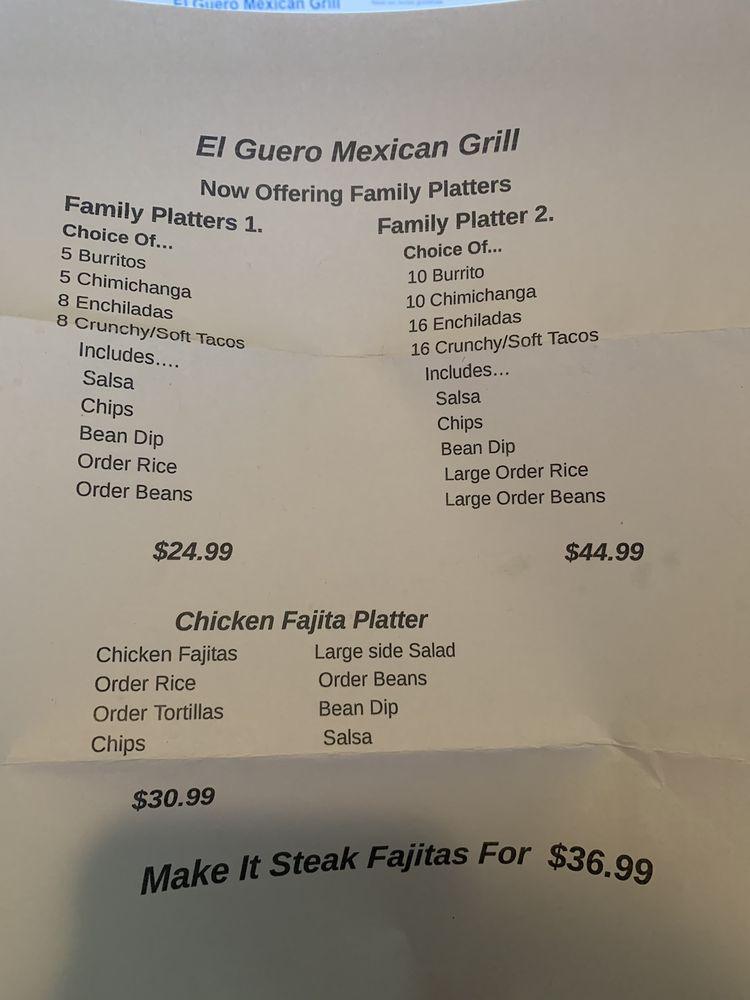 Menu at El Guero Mexican Grill restaurant, Lilburn