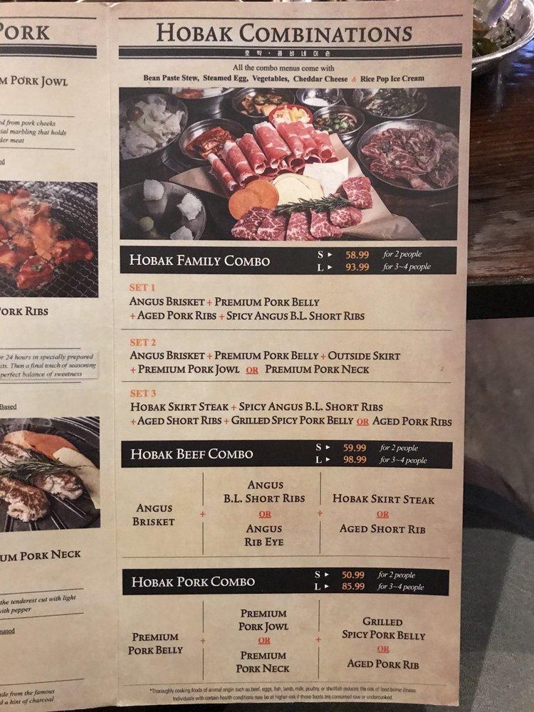 Menu at Hobak Korean BBQ, Las Vegas