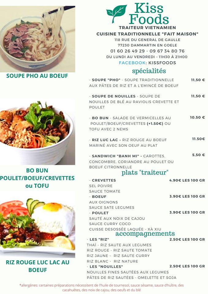 Menu au Kiss Foods restaurant, Dammartin-en-Goële