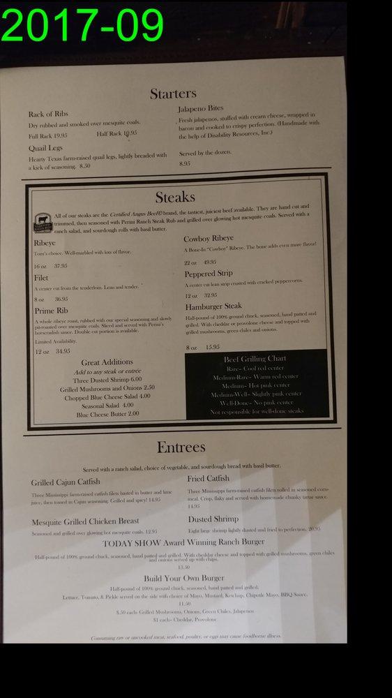 Menu at Perini Ranch Steakhouse, Buffalo Gap