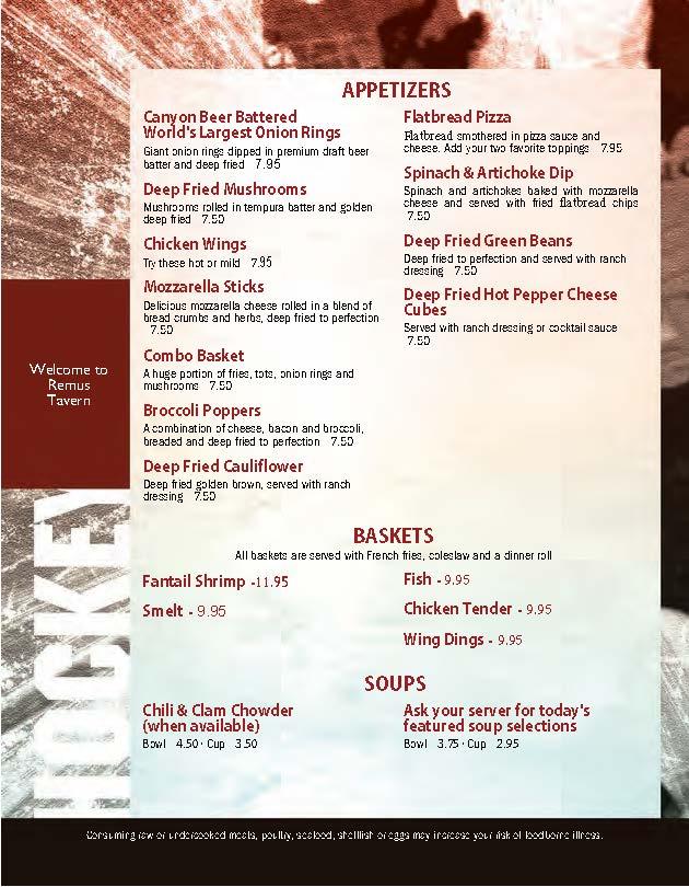 Menu at Remus Tavern pub & bar, Remus
