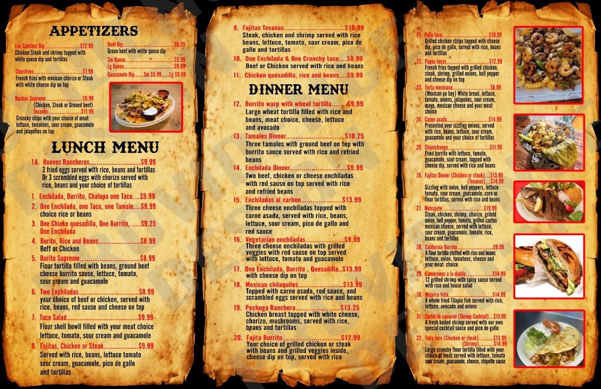 Menu at Taqueria los Sánchez restaurant, Lake Charles