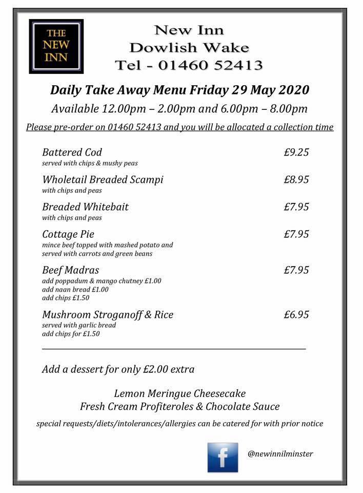 Menu at The New Inn pub & bar, Ilminster
