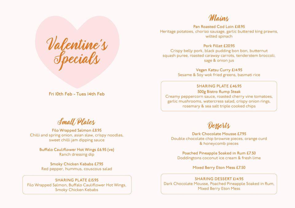 Menu at The Ridley Arms restaurant, Stannington
