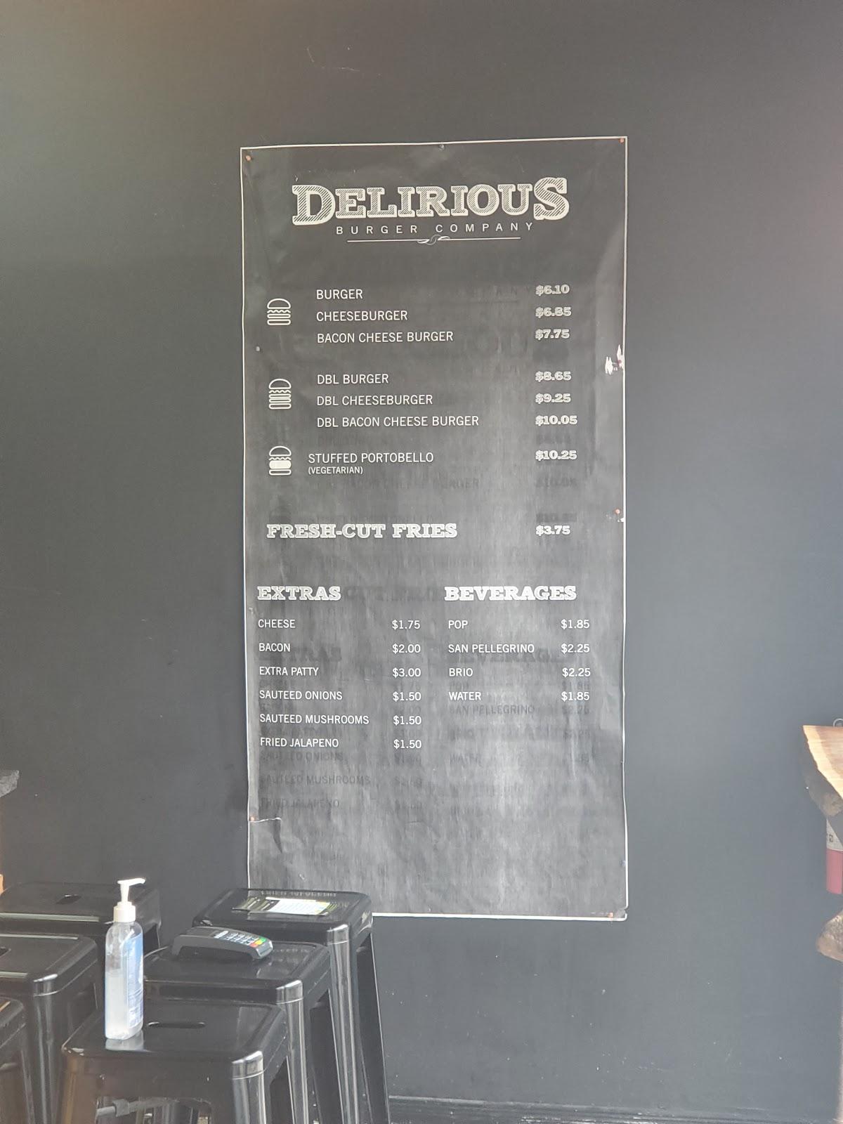 Menu at Delirious Burger Co. restaurant, Hamilton, 197 Locke St S