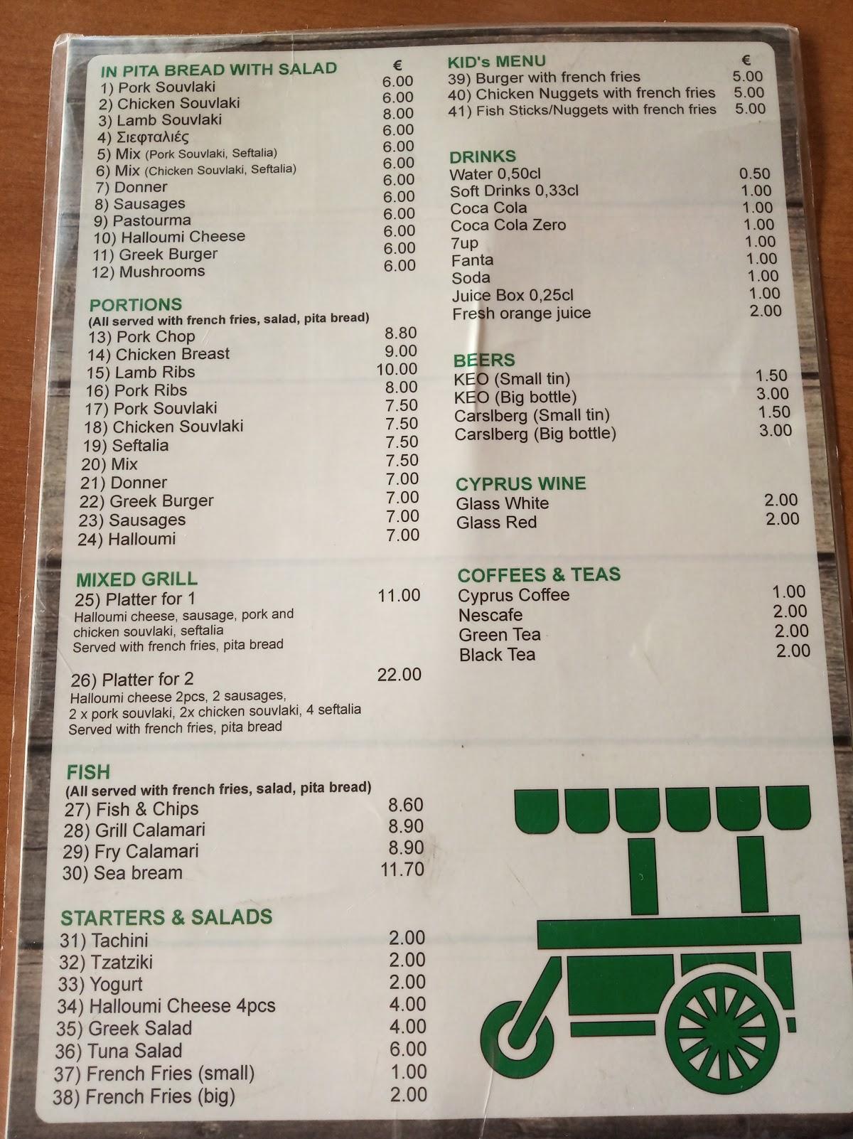 Menu at Dimitris Kebab House, Larnaca, Touran
