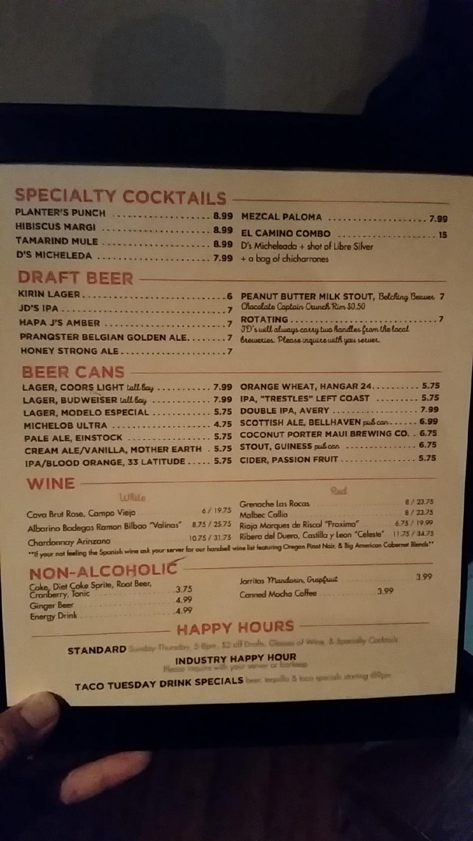 Menu at JD's Kitchen & Bar, San Clemente