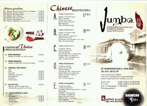 Menu at Jumbo, Geel
