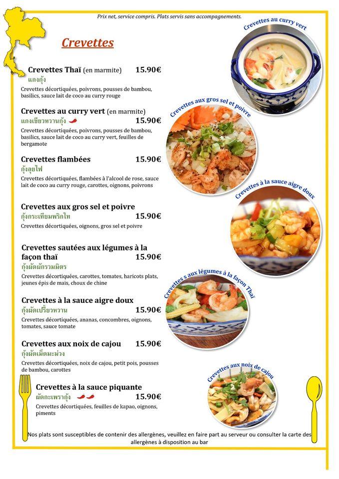 Menu au Muang Thaï restaurant, Colmar