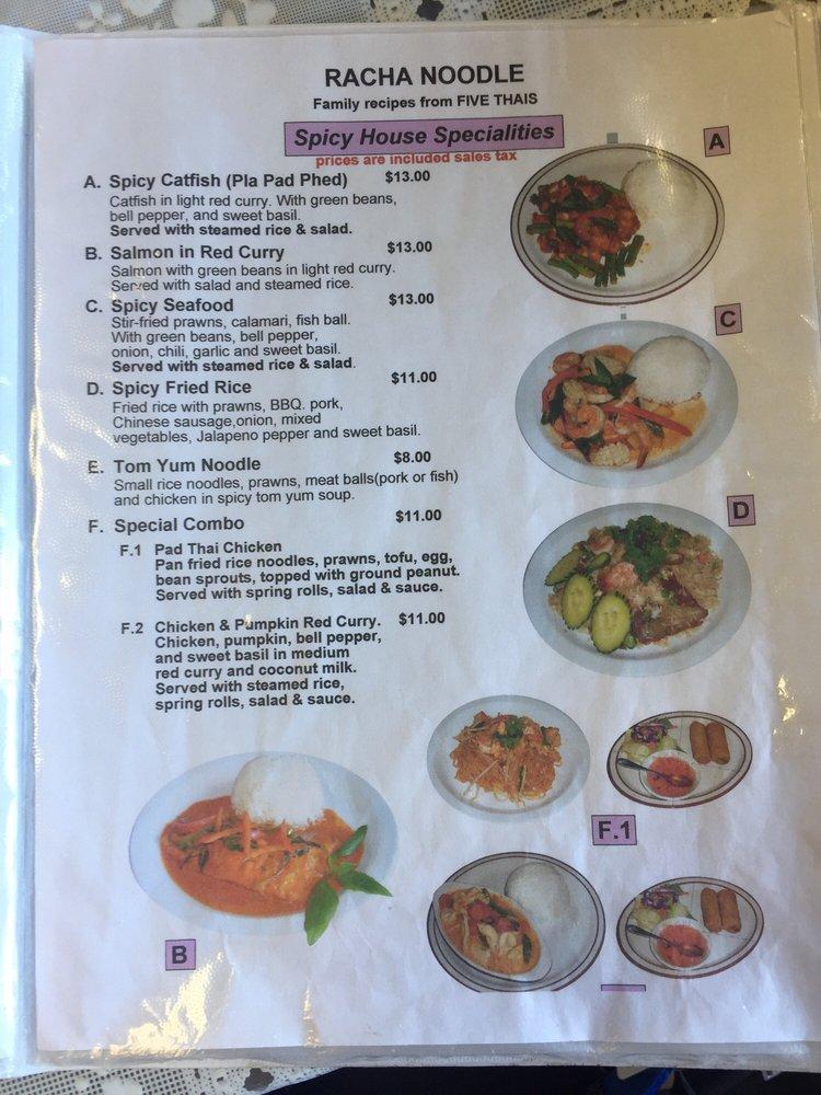 Menu at Racha Noodle restaurant, Redding