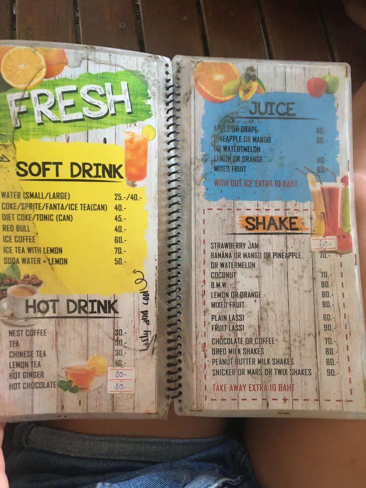 Menu at Smile Bar, Ko Pha-ngan, Q2VM+6C8