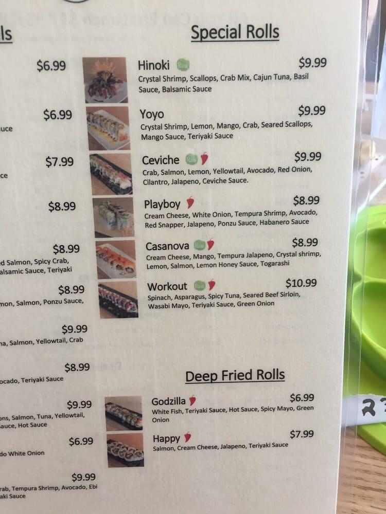 Menu at Hinoki Sushi restaurant, Reno