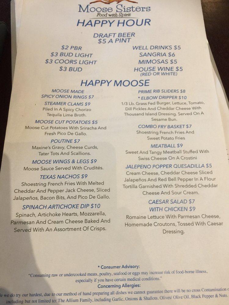 Menu at Moose Sisters pub & bar, Bend