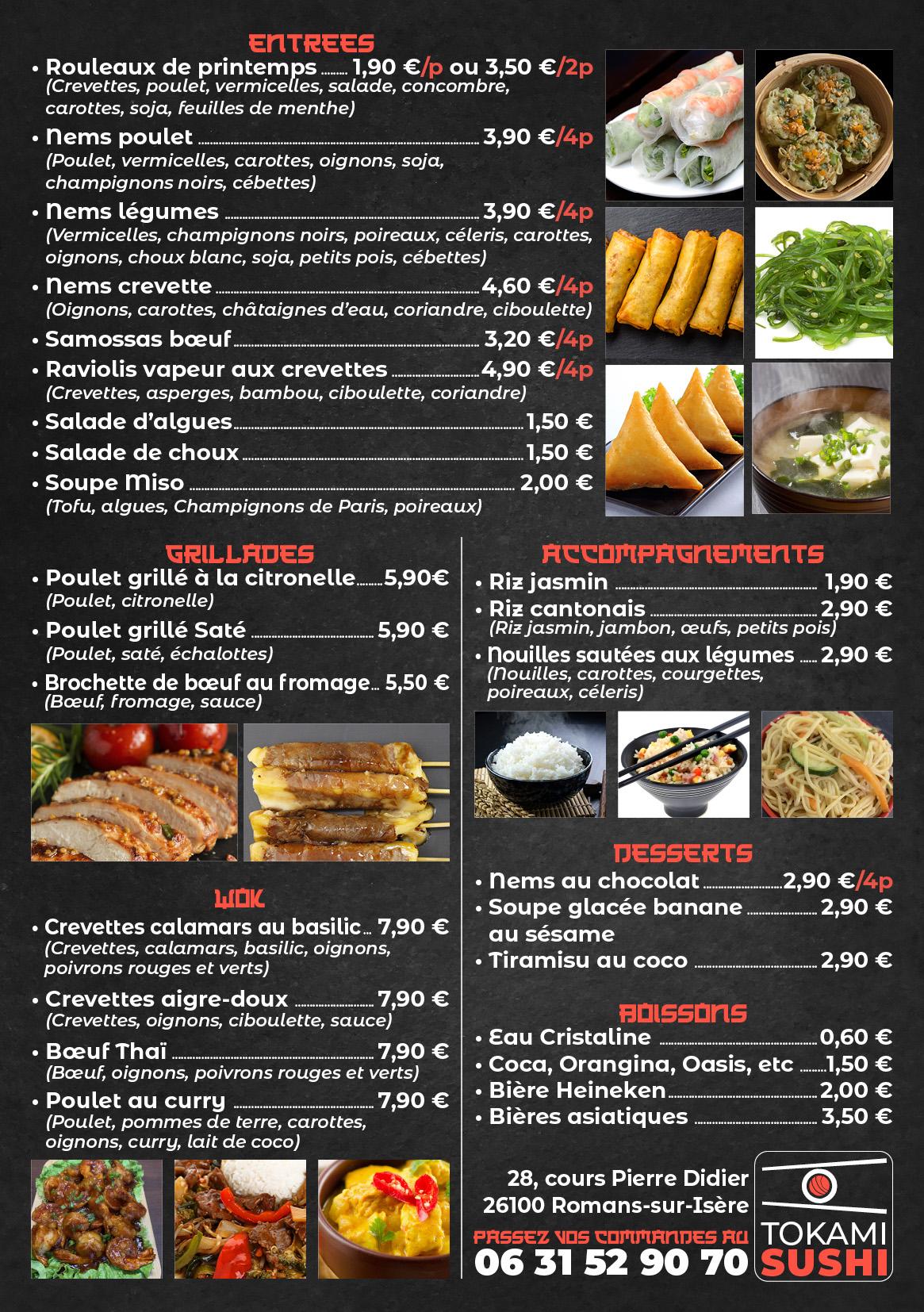 Carta del restaurante TOKAMI SUSHI, Romans-sur-Isère