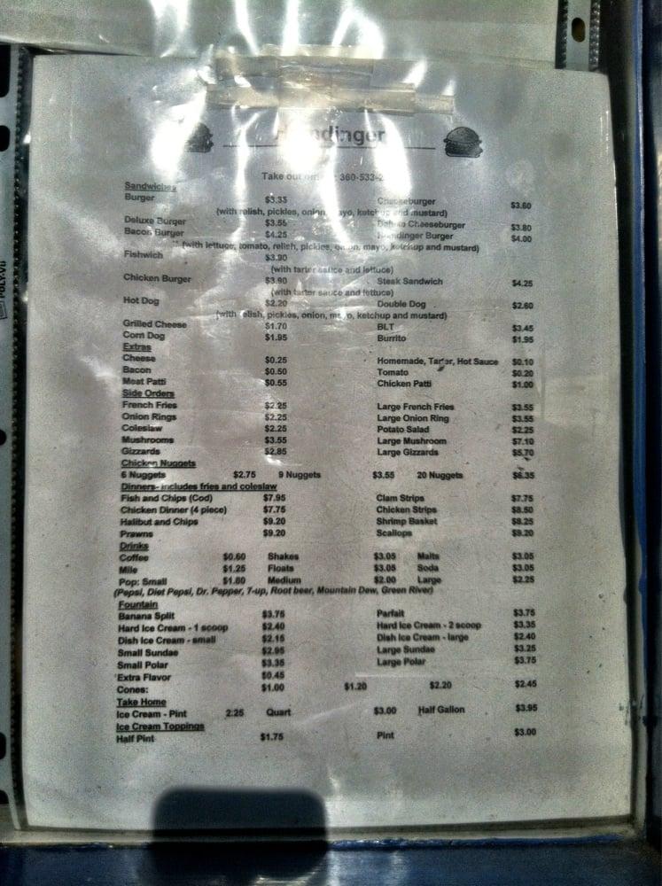Menu at Al's Hum-Dinger restaurant, Hoquiam