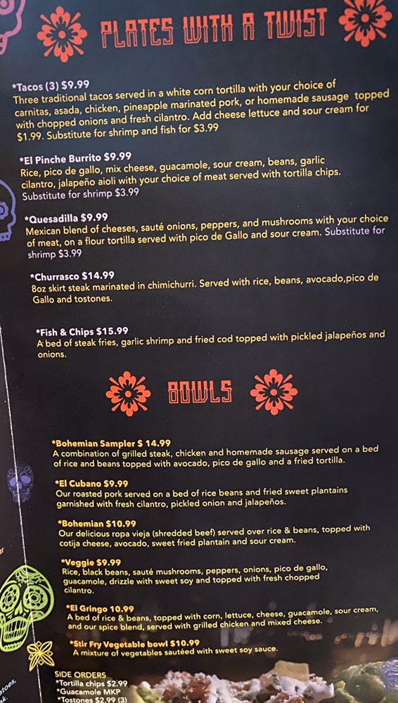 Menu at Bohemian Latin Grill restaurant, Fort Lauderdale