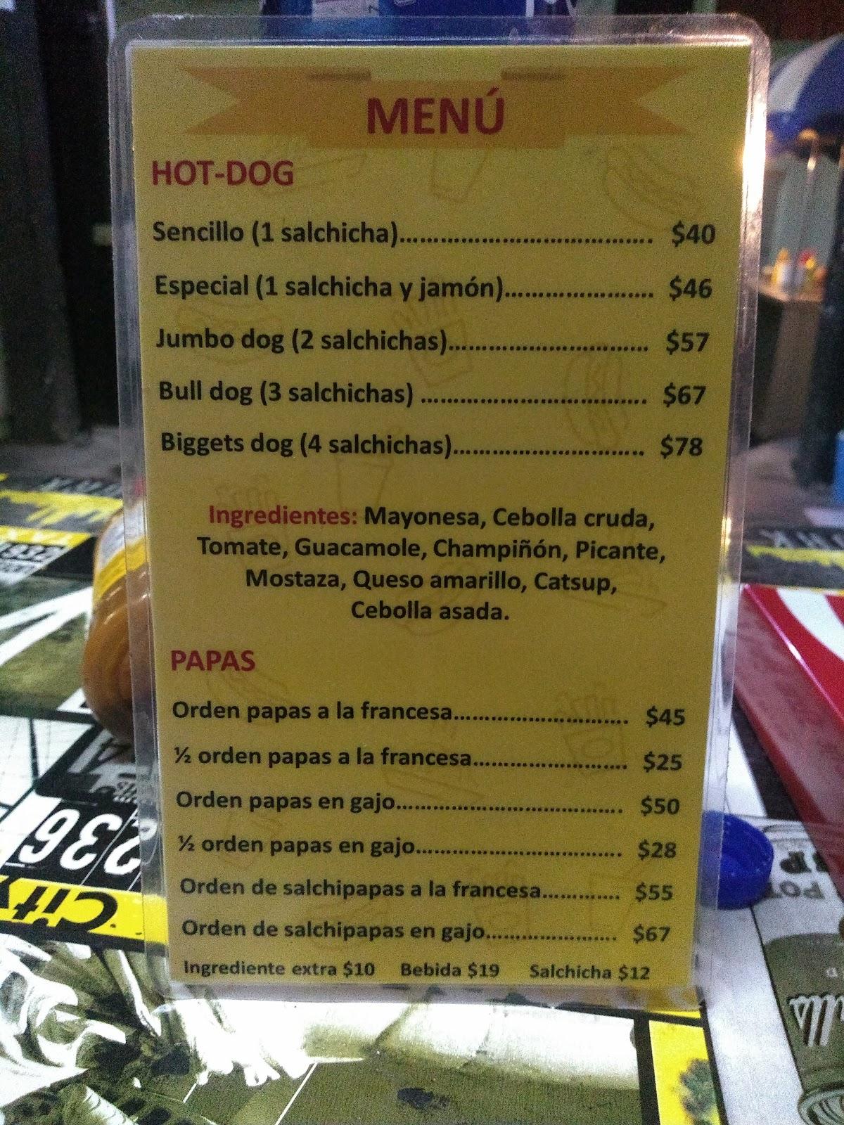 Menu at Bull Dog Hot Dogs y Hamburguesas, Culiacán