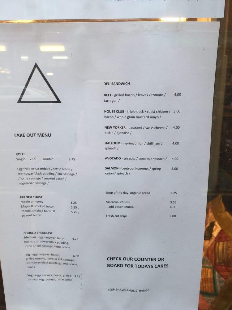 Menu at Cafe Strange Brew, Glasgow
