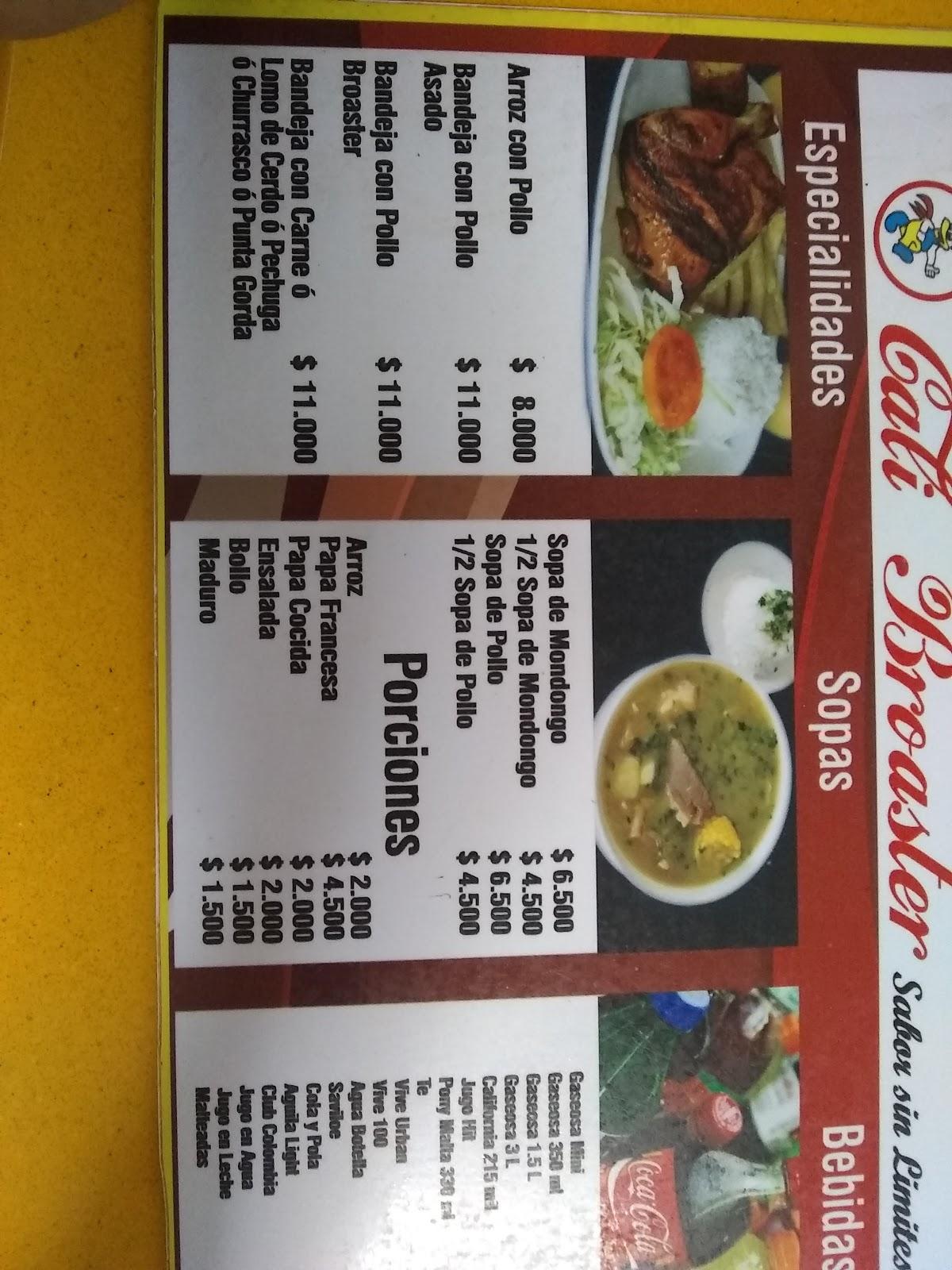 Carta del restaurante Cali broasted, El Carmen del Bolívar