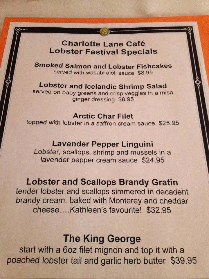 Menu at Charlotte Lane restaurant, Shelburne