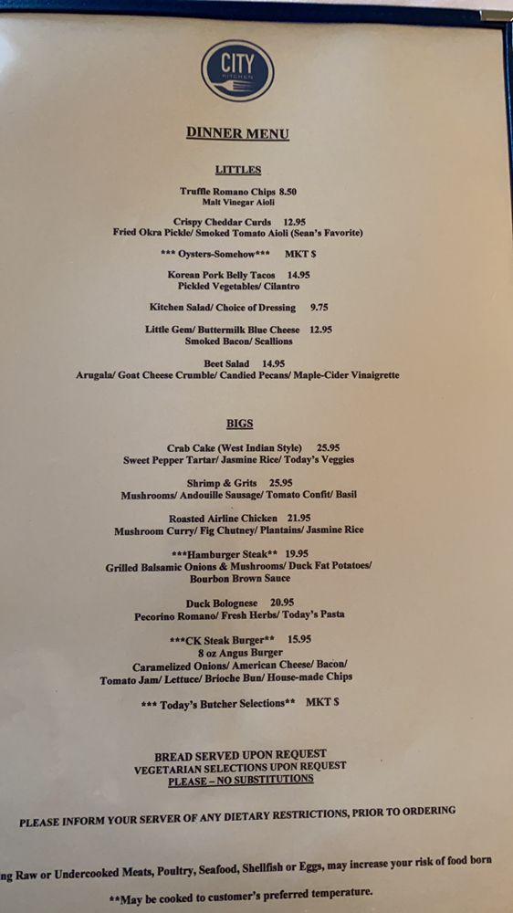 Menu at City Kitchen restaurant, Beaufort