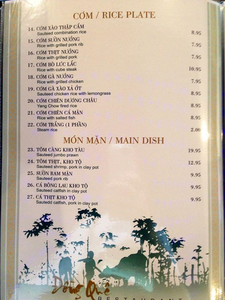 Menu at Dong Que Restaurant, San Jose