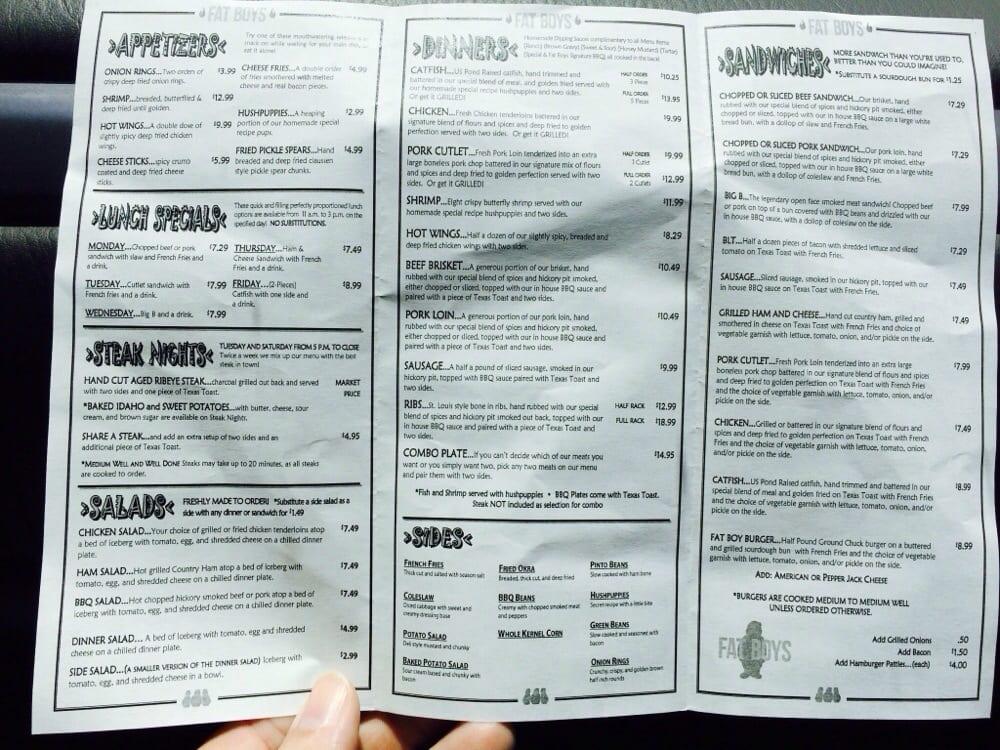 Menu at Fat Boys BBQ, Caddo Valley